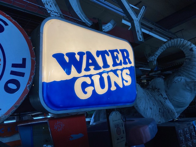 Vintage Illuminated Carnival Water Guns Sign - Obnoxious Antiques